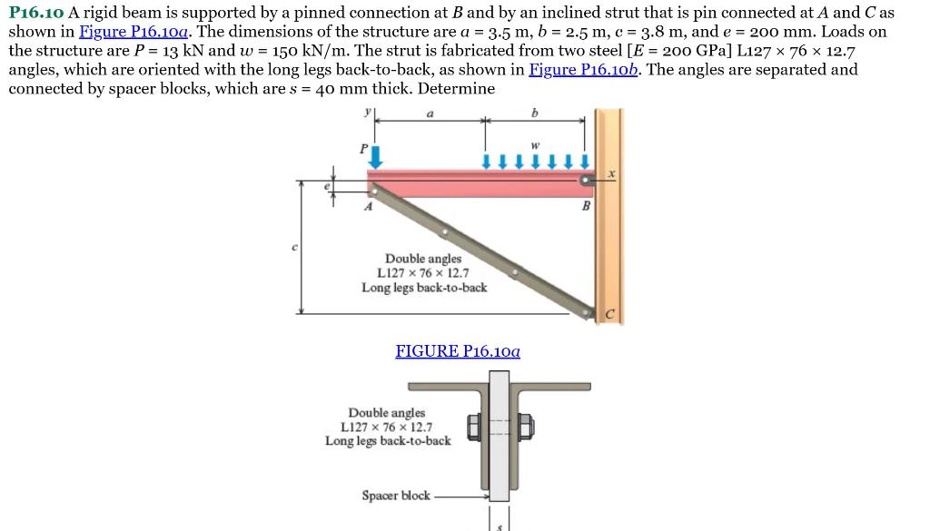 Solved P16.10 A rigid beam is supported by a pinned | Chegg.com