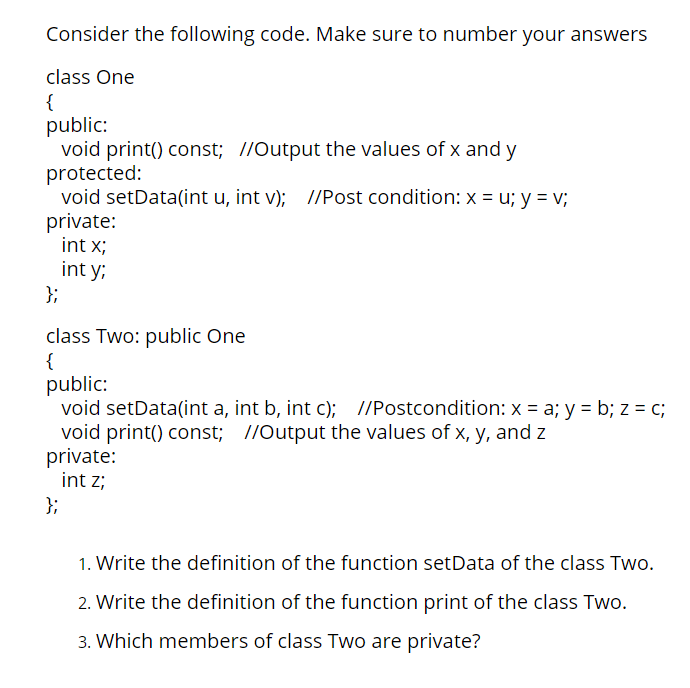 Solved Consider the following code. Make sure to number your | Chegg.com