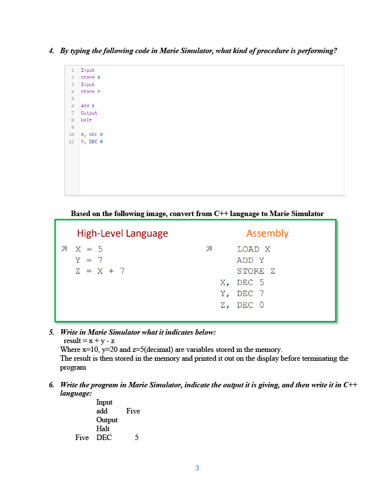Solved LAB \#3 Marie Simulator Exercises 1. A program to | Chegg.com