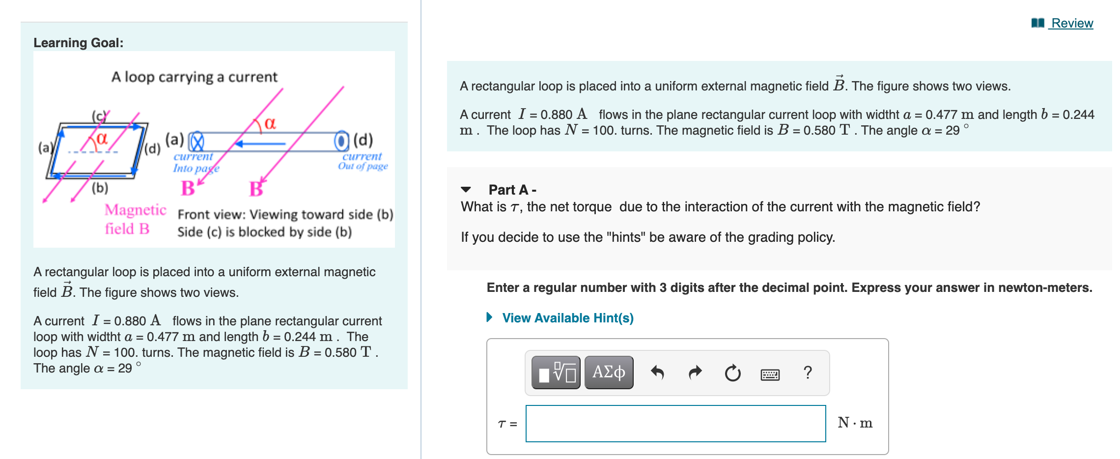 Solved Review Learning Goal: A loop carrying a current A | Chegg.com