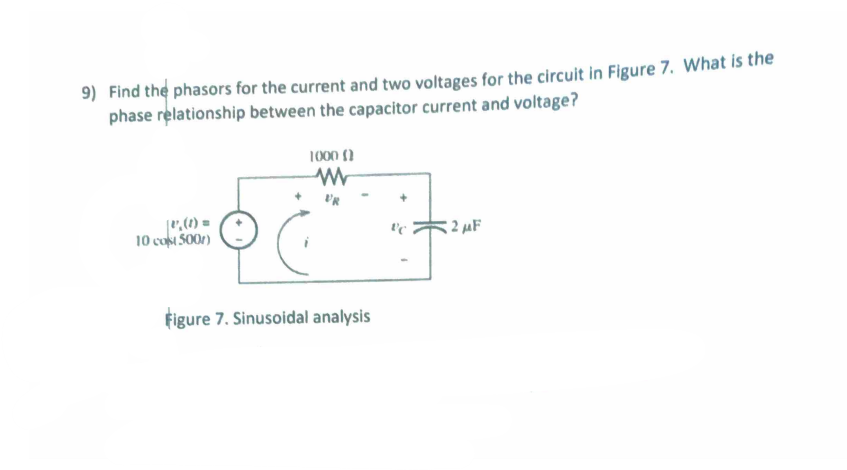 Solved 9) Find the phasors for the current and two voltages | Chegg.com