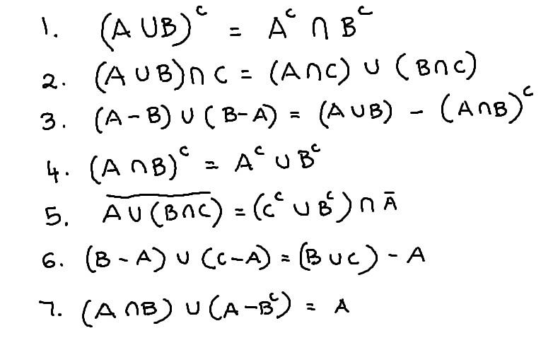 Solved ! (AUB) = Án B 2. (AUB) C = (ANC) UCBnc) 3. (A-B) U( | Chegg.com