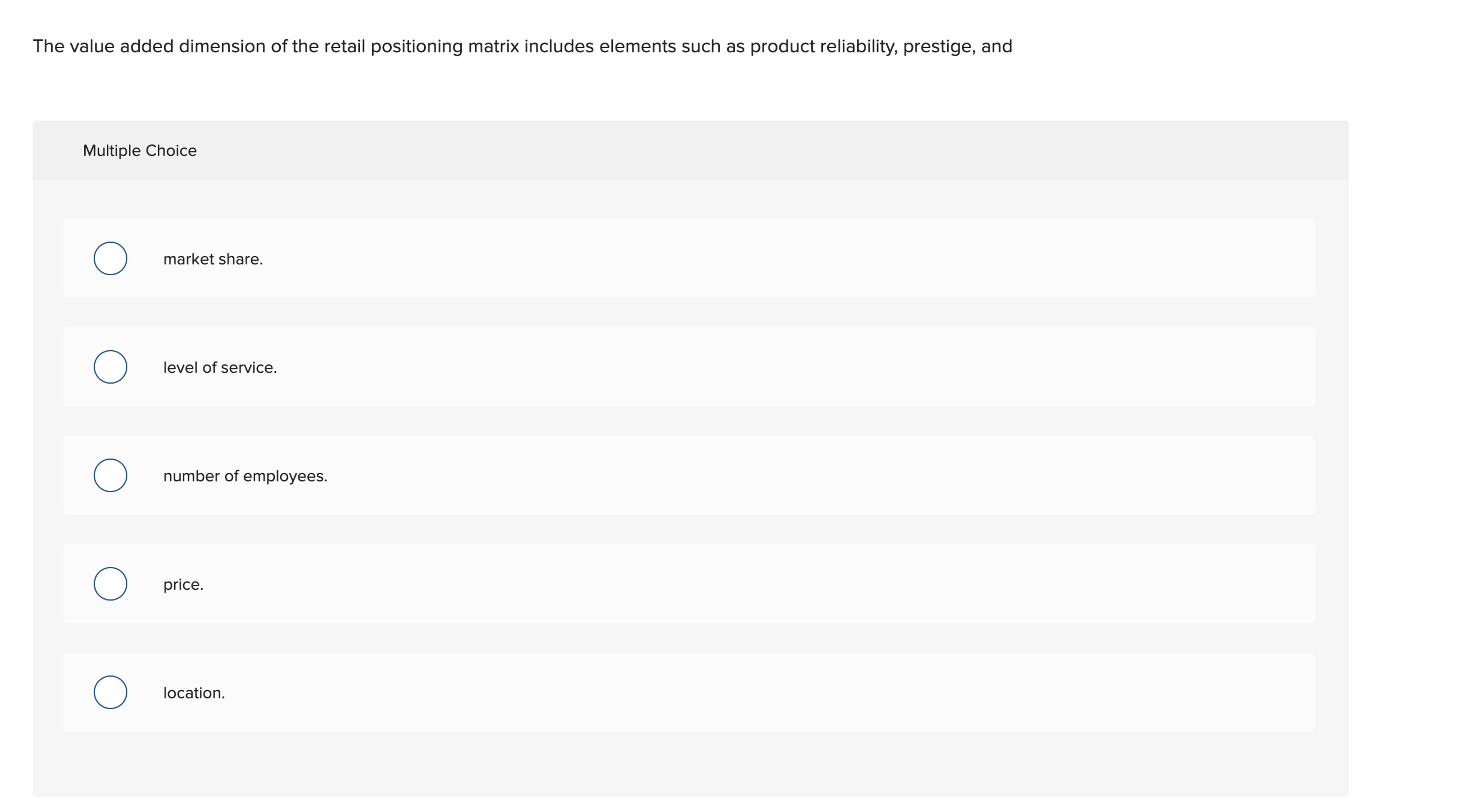 Solved The value added dimension of the retail positioning | Chegg.com