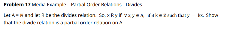 Solved Problem 17 Media Example - Partial Order Relations - | Chegg.com