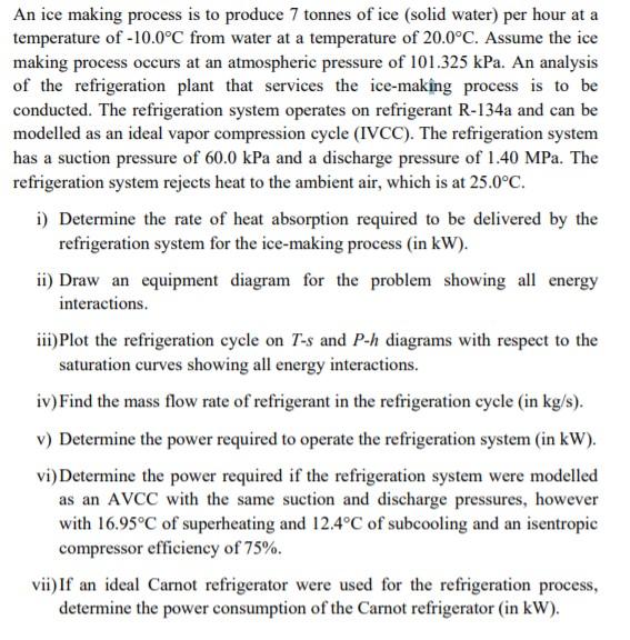 Solved An ice making process is to produce 7 tonnes of ice | Chegg.com