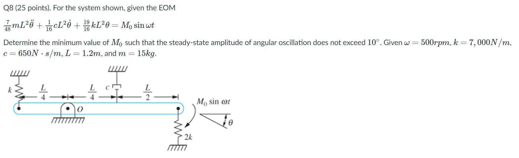 Solved Q8 (25 points). For the system shown, given the EOM = | Chegg.com
