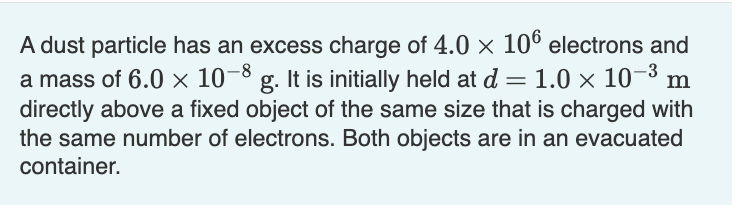 Solved A dust particle has an excess charge of 4.0×106 | Chegg.com