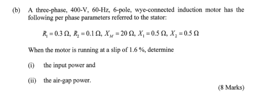 Solved (a) A three-phase, 400-V, 60-Hz, 4-pole, | Chegg.com