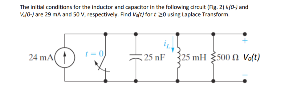 Solved The initial conditions for the inductor and capacitor | Chegg.com