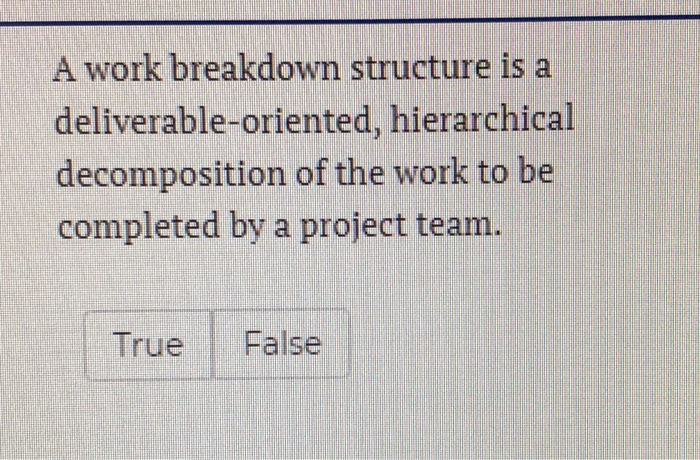 Solved A work breakdown structure is a deliverable-oriented, | Chegg.com