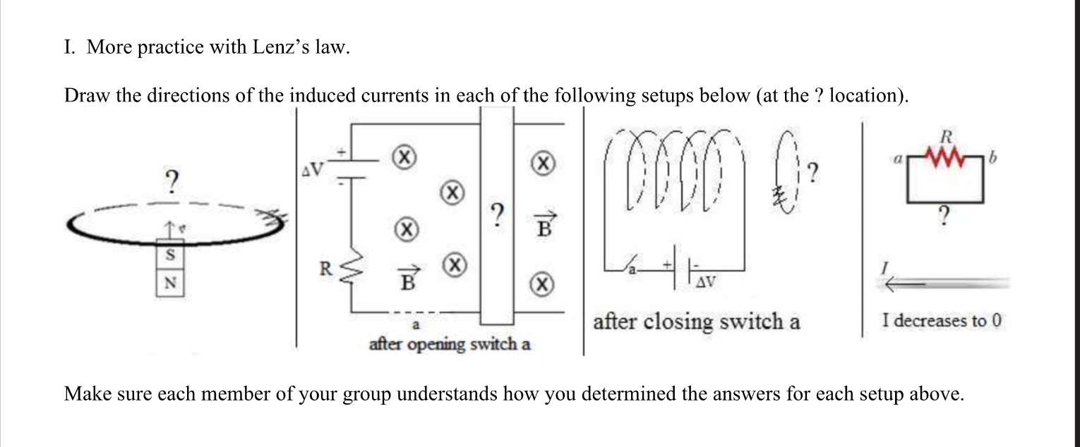 Solved I. More practice with Lenz's law. Draw the directions | Chegg.com