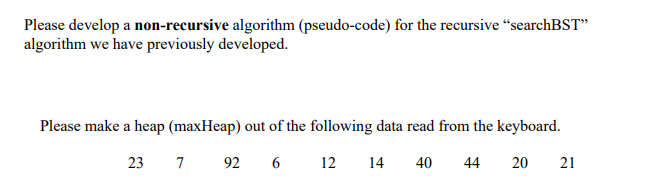 Solved Please develop a non-recursive algorithm | Chegg.com