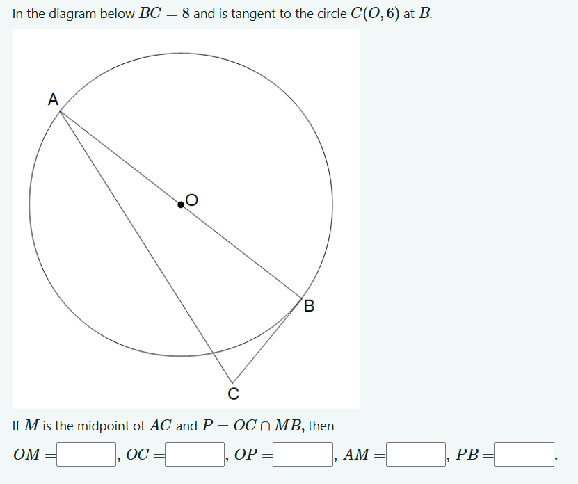 In ﻿the diagram below BC=8 ﻿and is ﻿tangent to ﻿the | Chegg.com