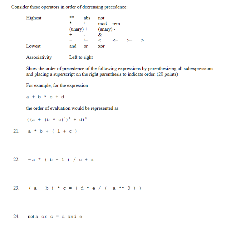 Solved Consider these operators in order of decreasing | Chegg.com