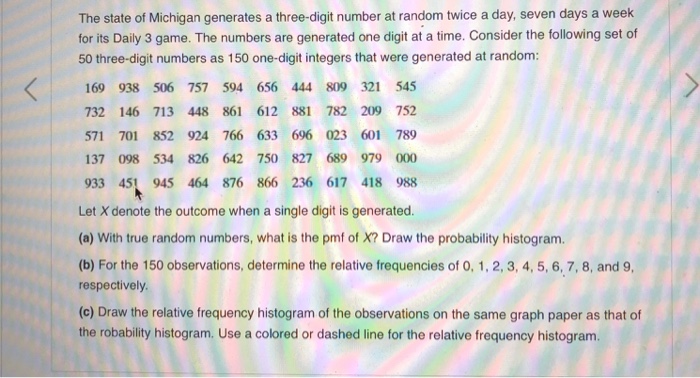 Solved The state of Michigan generates a three-digit number | Chegg.com
