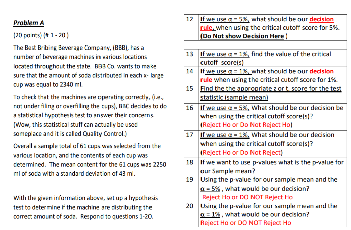 Solved 12 If we use a = 5%, what should be our decision | Chegg.com