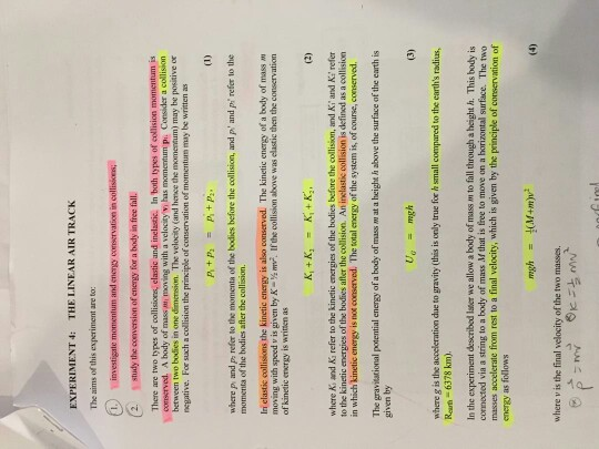 Solved EXPERIMENT4: THE LINEAR AIR TRACK The aims of this | Chegg.com