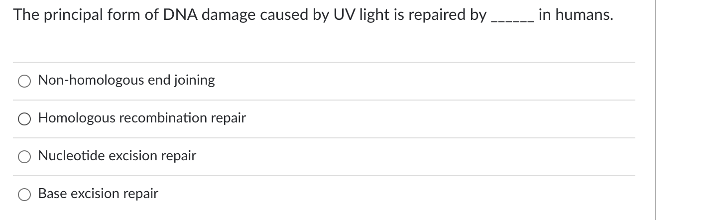 Solved The principal form of DNA damage caused by UV light | Chegg.com