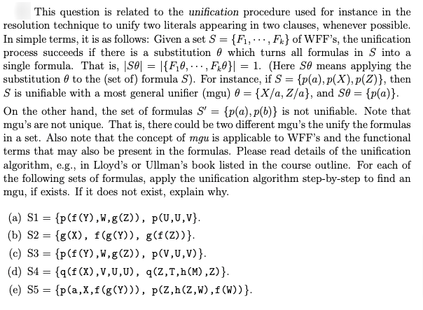 This question is related to the unification procedure | Chegg.com