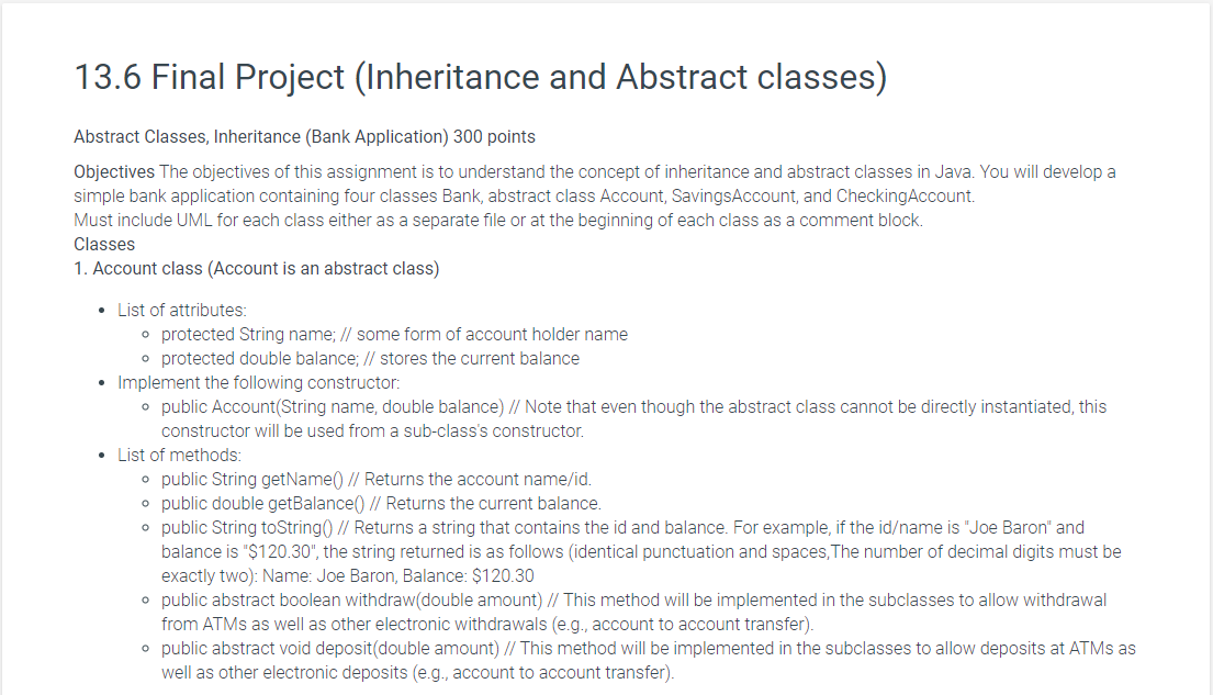 Solved 13.6 Final Project (Inheritance and Abstract classes) | Chegg.com