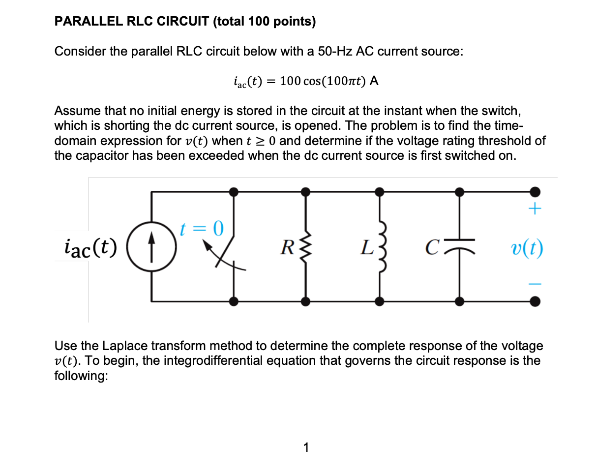 Solved Consider the parallel RLC circuit below with a | Chegg.com