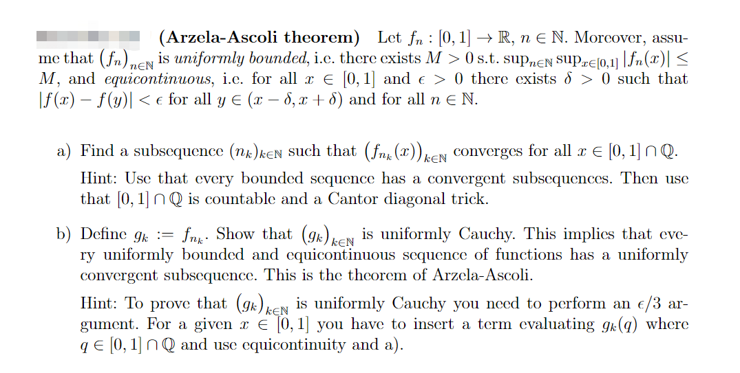 Solved (Arzela-Ascoli theorem) Let fr : [0,1] → R, n E N. | Chegg.com