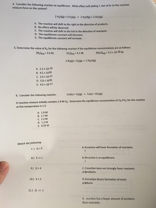 Solved Consider The Following Reaction At Equilibrium What