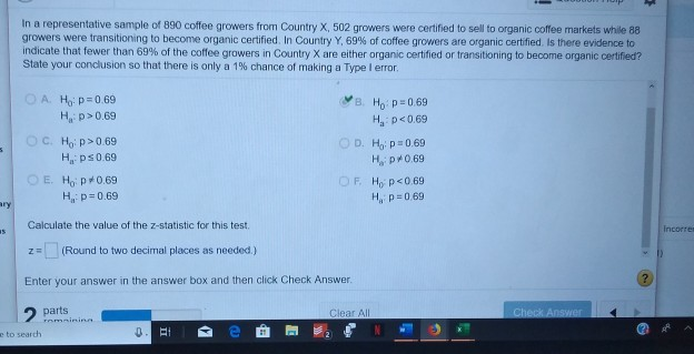 Solved In a representative sample of 890 coffee growers from | Chegg.com