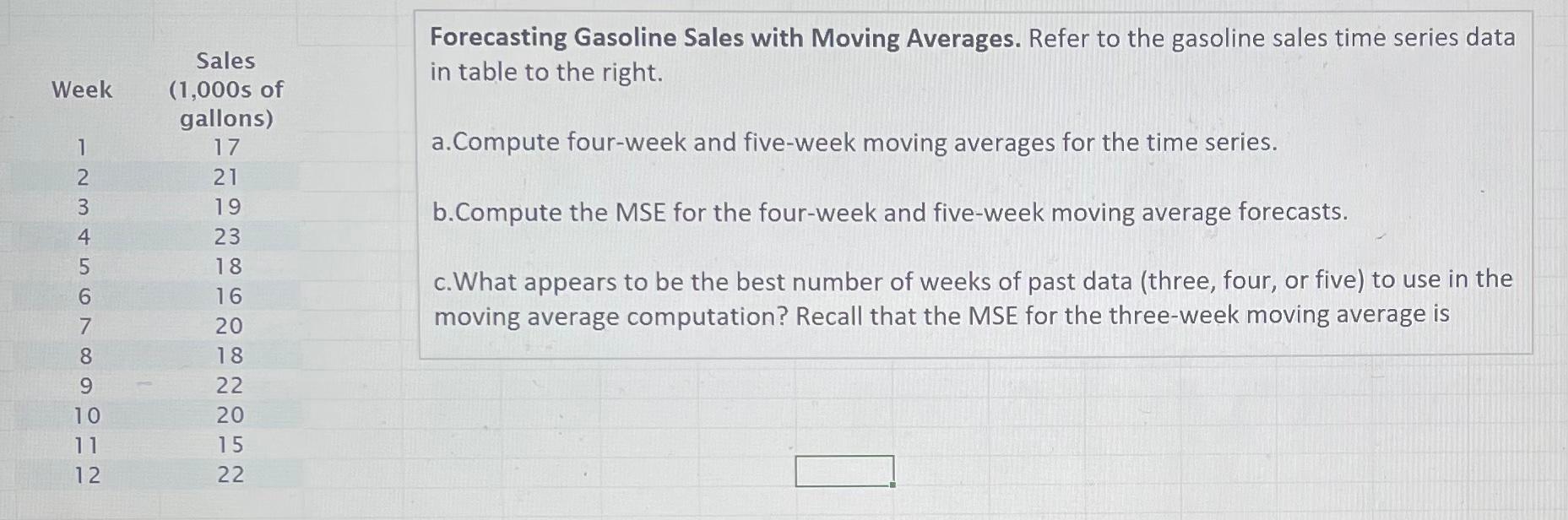 Solved Forecasting Gasoline Sales with Moving Averages. | Chegg.com