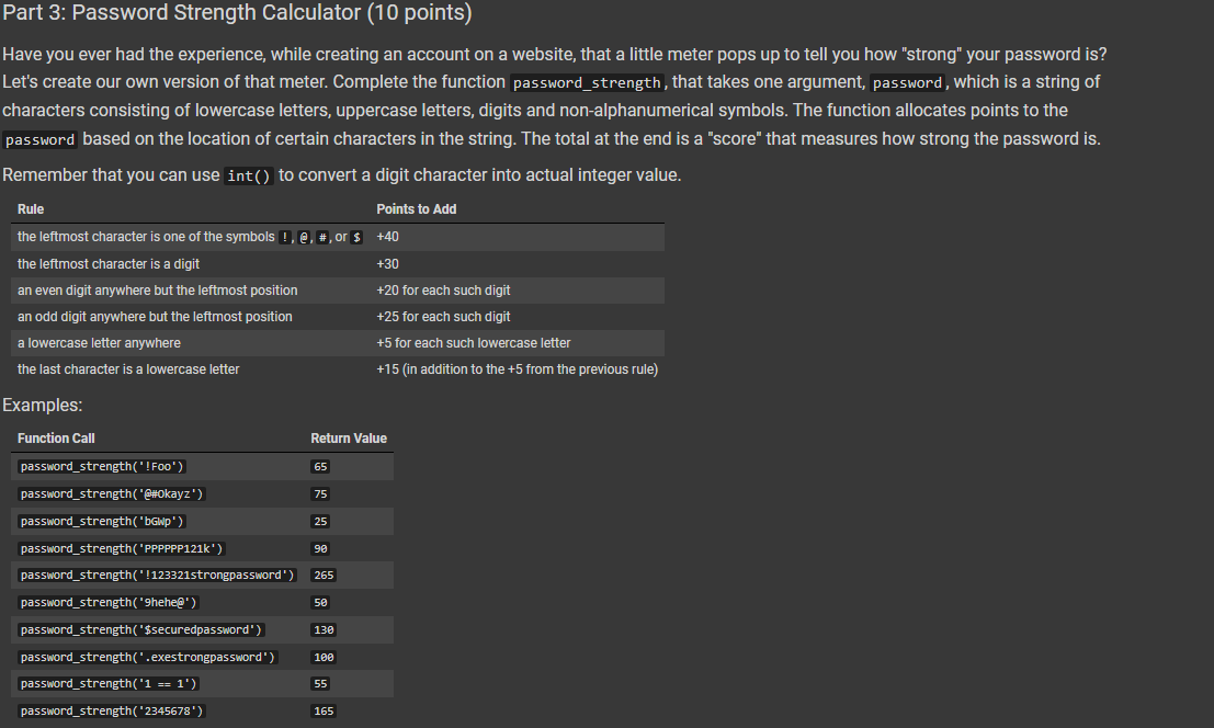 Part 3: Password Strength Calculator ( 10 points) | Chegg.com