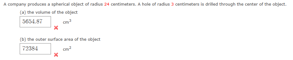 Solved A company produces a spherical object of radius 24 | Chegg.com