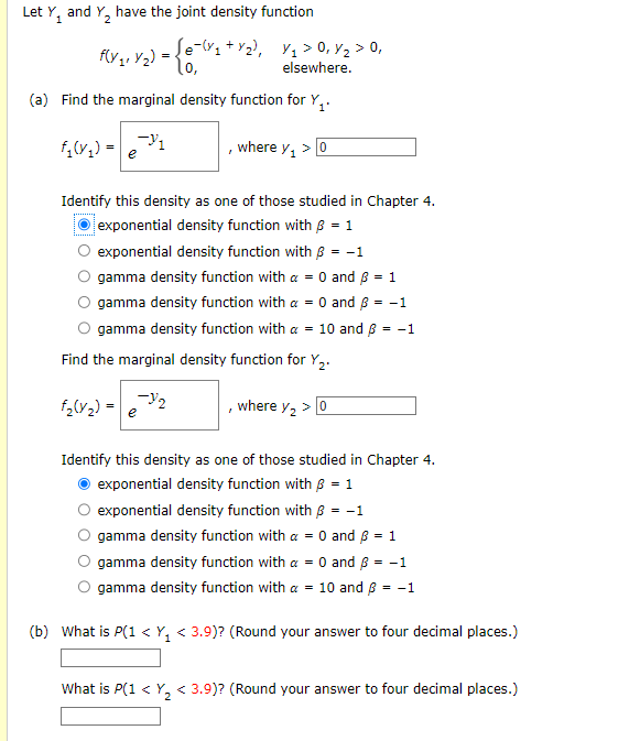 Solved Let Y1 and Y2 have the joint density function | Chegg.com