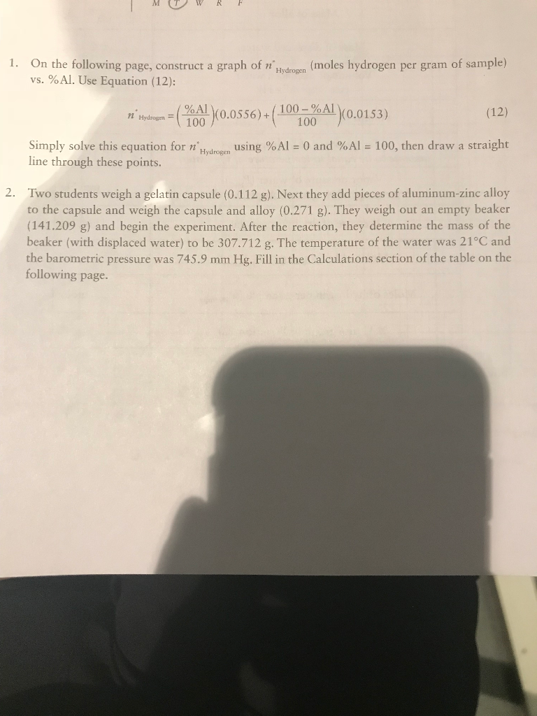 Solved ng page, construct a graph of n Hydogen(oles hydrogen | Chegg.com