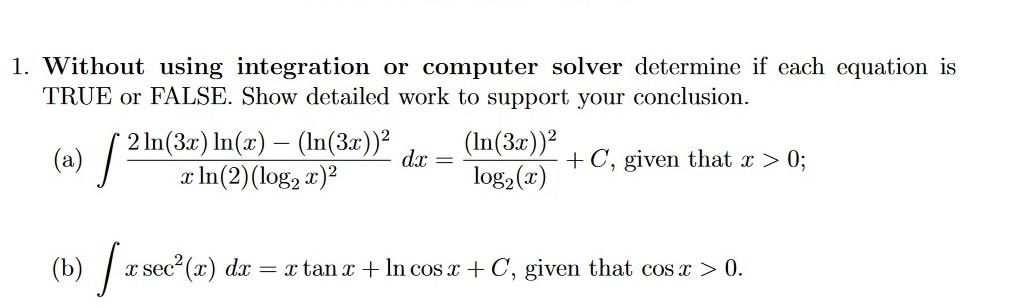 Solved 1. Without using integration or computer solver | Chegg.com