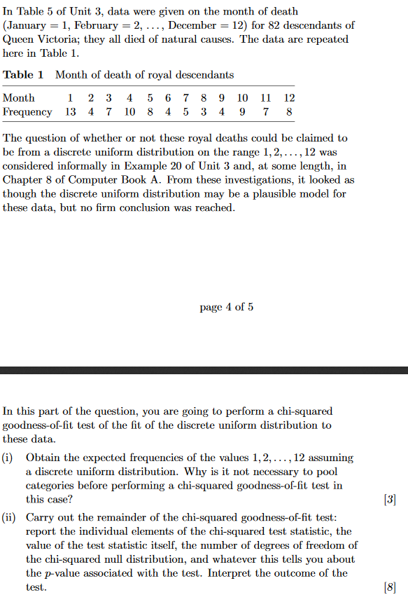Solved In Table 5 of Unit 3, data were given on the month of | Chegg.com