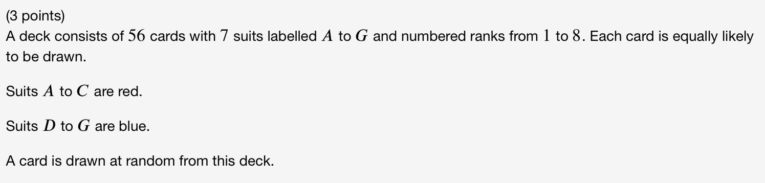 Solved A deck consists of 56 cards with 7 suits labelled A | Chegg.com