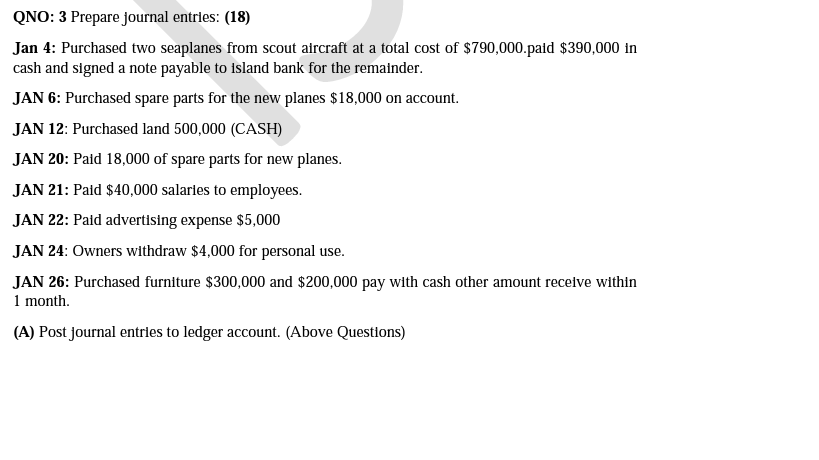 Solved QNO: 3 Prepare journal entries: (18) Jan 4: Purchased | Chegg.com