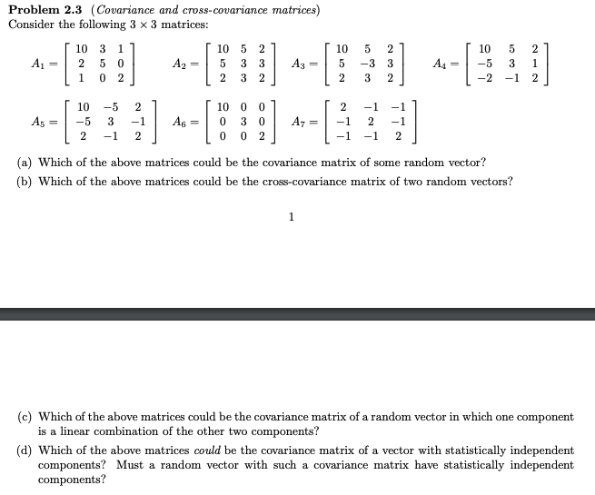 Solved Problem 2.3 (Covariance and cross-covariance | Chegg.com