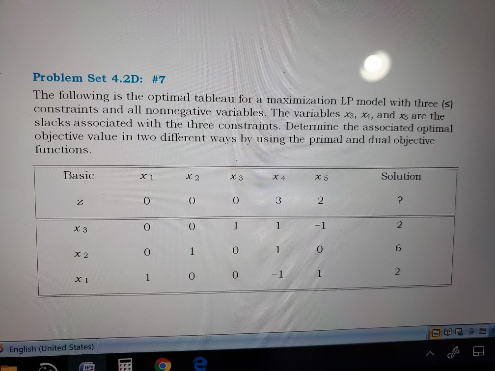 Solved Problem Set 4.2D: #7 The following is the optimal | Chegg.com