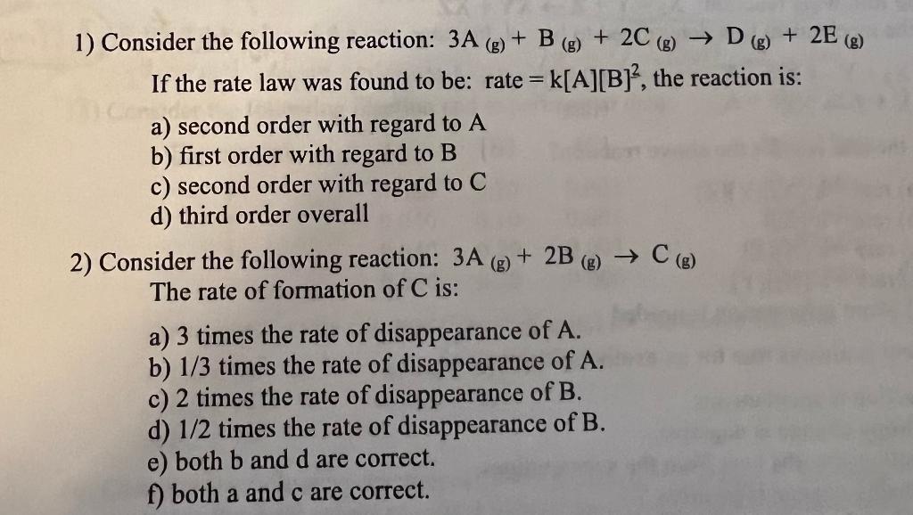 Solved 1) Consider the following reaction: 3 | Chegg.com