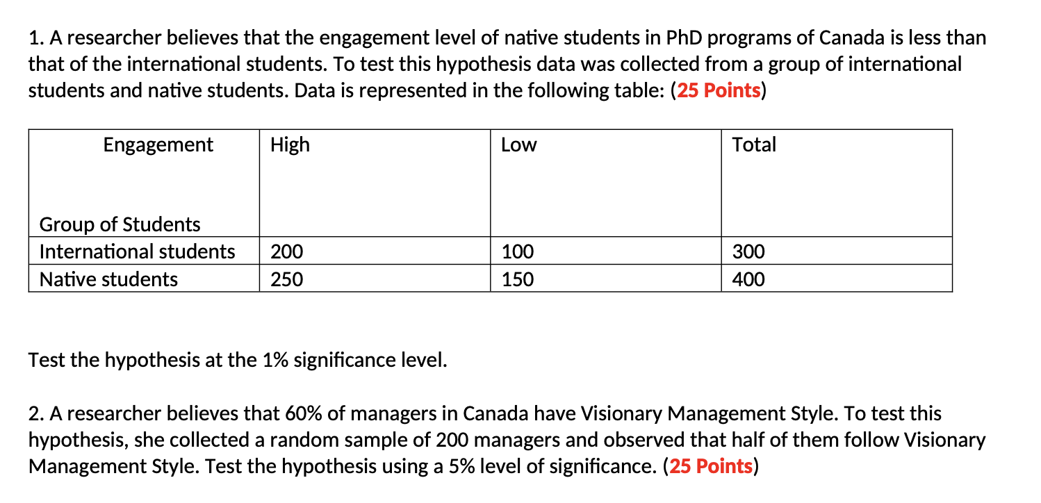 Solved STATISTICS FOR BUSINESS 1. ﻿A researcher believes | Chegg.com