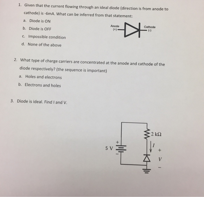 Solved Given that the current flowing through an ideal diode | Chegg.com