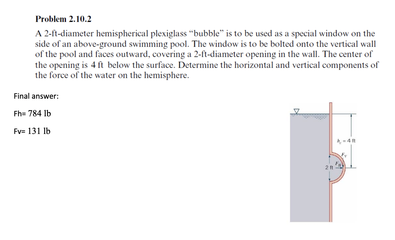 Solved A 2-ft-diameter hemispherical plexiglass "bubble" is | Chegg.com