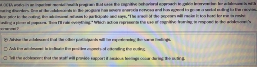 Solved COTA works in an inpatient mental health program that | Chegg.com