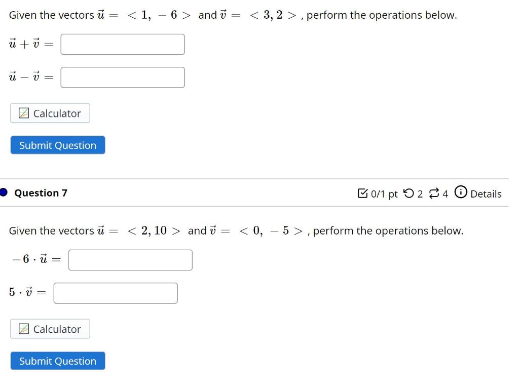Solved Given the vectors u= 1,−6 and v= 3,2 , perform the | Chegg.com