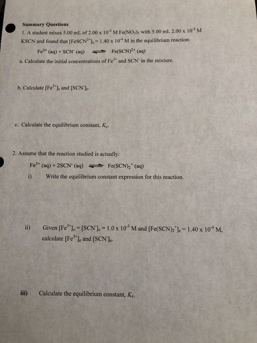 Solved Summary Questions 1. A student mixes 5.00 ml, of 2.00 | Chegg.com