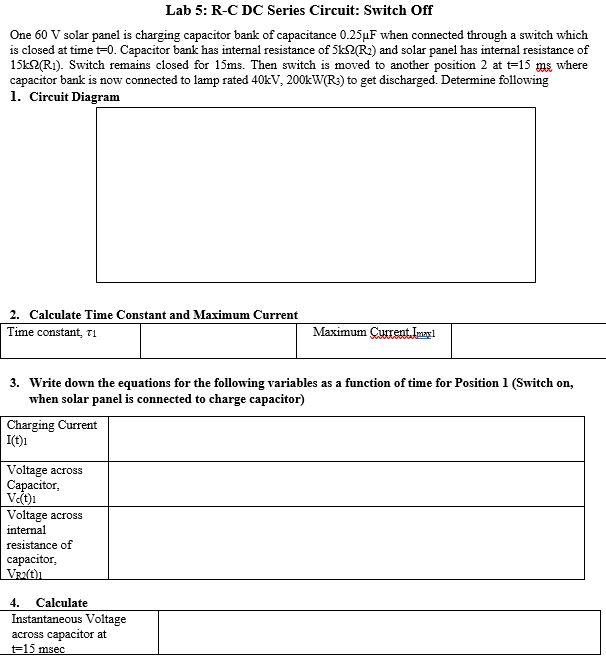 Solved Lab 5: R-C DC Series Circuit: Switch Off One 60 V | Chegg.com