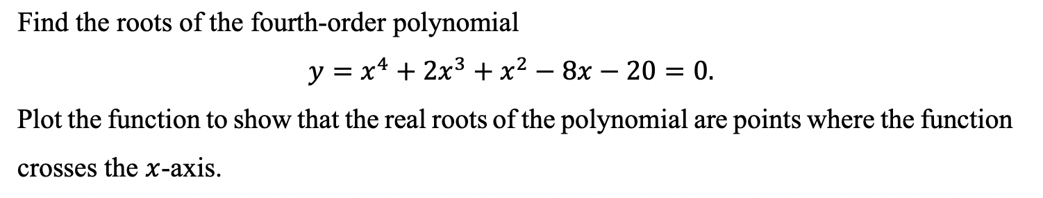 Solved Find the roots of the fourth-order polynomial y = x4 | Chegg.com