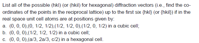 Solved List all of the possible (hkl) (or (hkil) ﻿for | Chegg.com