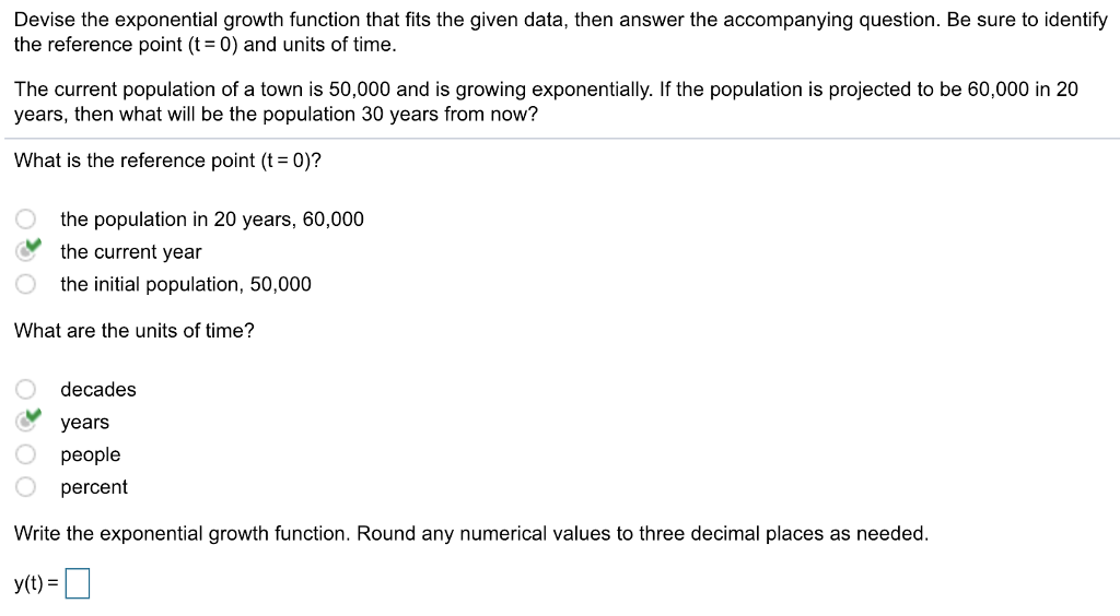 Solved Devise the exponential growth function that fits the | Chegg.com